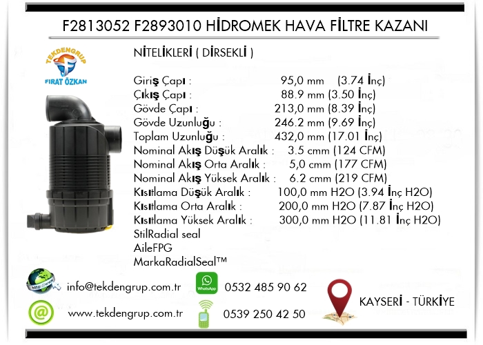 F2813052 HAVA FİLTRE KAZANI F2893010 HİDROMEK - TEKDEN GRUP