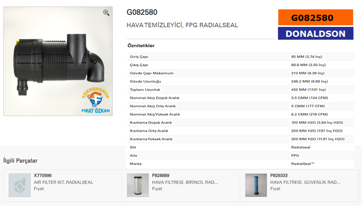 F2813052 HAVA FİLTRE KAZANI F2893010 HİDROMEK - TEKDEN GRUP